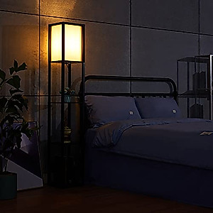 VONLUCE Shelf Floor Lamp, Etagere Lamp with Shelves, Standing Lamp with 3 Wood Display Storage Shelves for Bedroom Bedside Corner Living Room, Simple Modern Floor Lights with LED Bulb