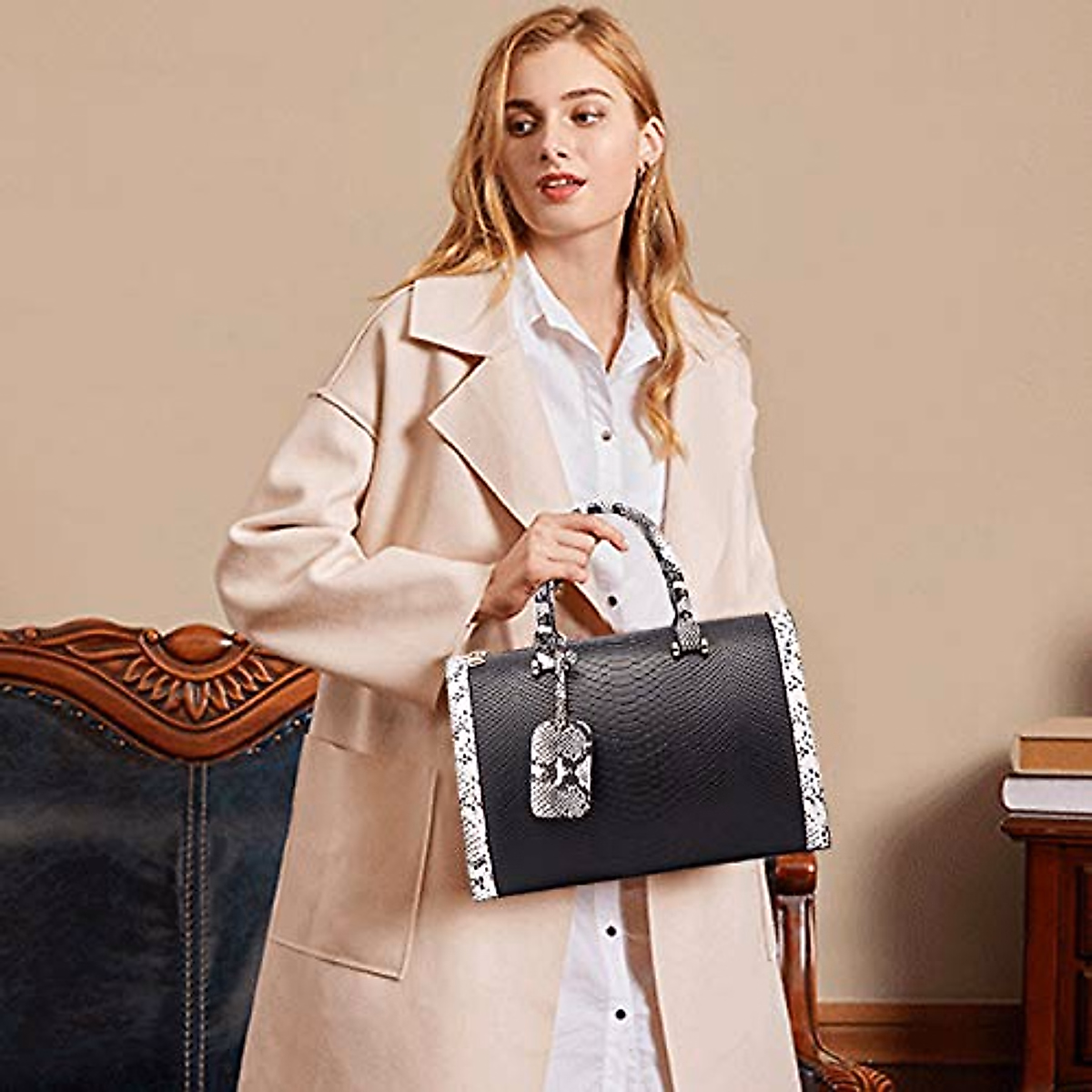 Sun Kea Womens Fashion Snakeskin Hobo Shoulder Bag Large Chain Crossbody Bucket Bag Tote Purse