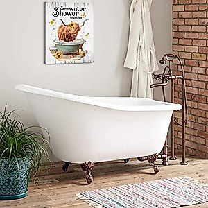 Funny Bathroom Wall Art Farmhouse Cow Bathroom Decor Highland Cow in Bathtub Picture Animal Painting Canvas Print Modern Artwork For Bathroom Bedroom Living Room Framed 12x16 Inch