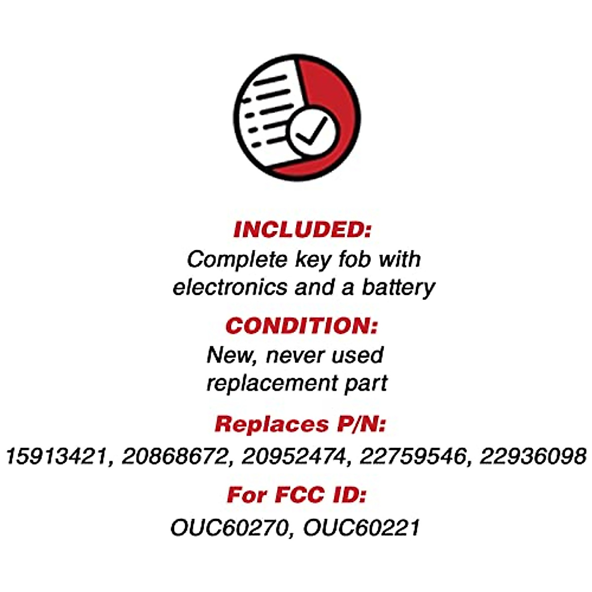 KeylessOption Keyless Entry Remote Control Car Key Fob Replacement for 15913421