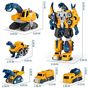 MIEBELY Toddler Robot Construction Vehicles Set – 5Pcs Transforming Robots for Kids - Magnetic Toys with Sturdy Connectors – Easy DIY Assembly Function – 5-in-1 Educational STEM Toys