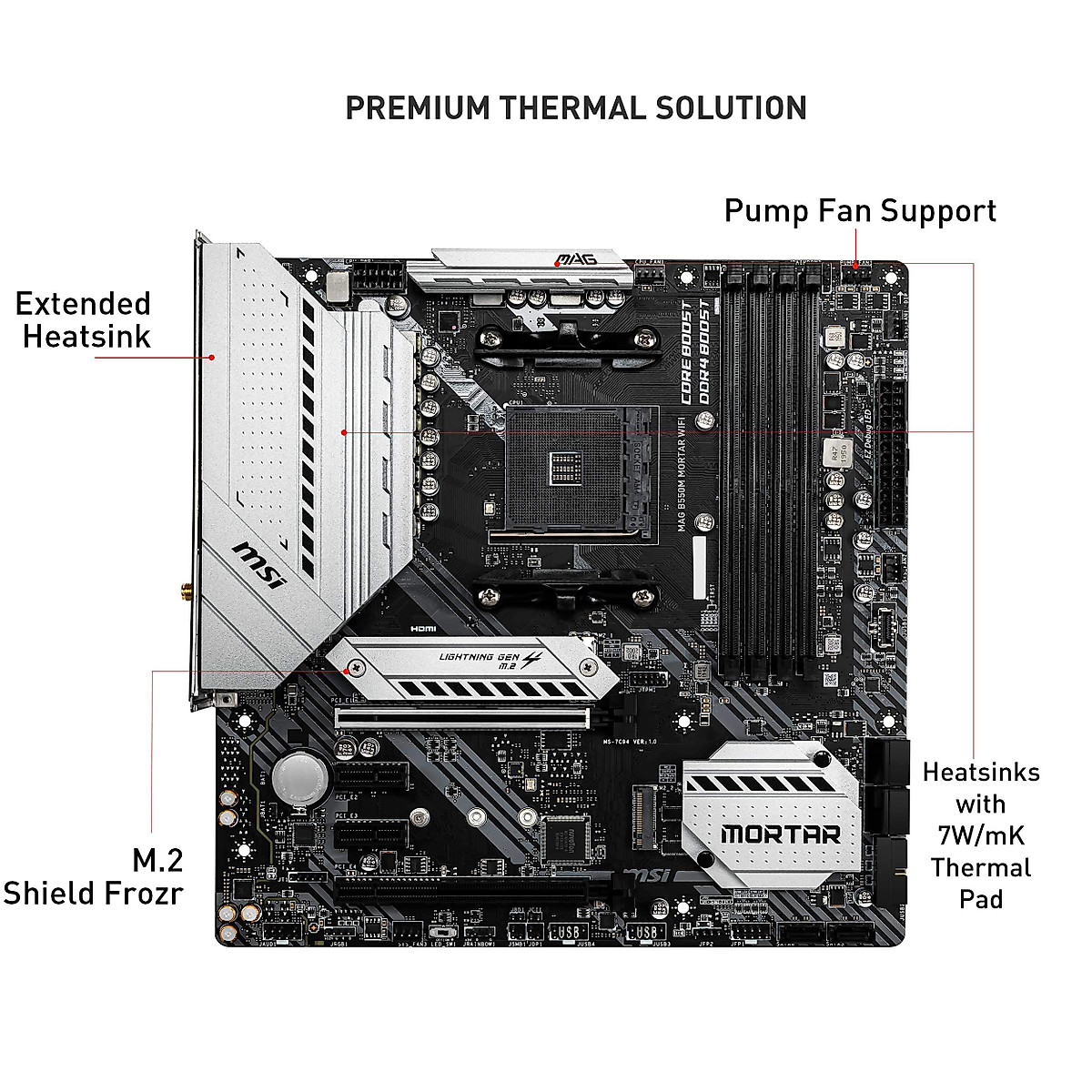 MSI MAG B550M Mortar WiFi Gaming Motherboard (AMD AM4, DDR4, PCIe 4.0, SATA 6Gb/s, M.2, USB 3.2 Gen 2, AX Wi-Fi 6, HDMI/DP, Micro-ATX, AMD Ryzen 5000 Series Processors)