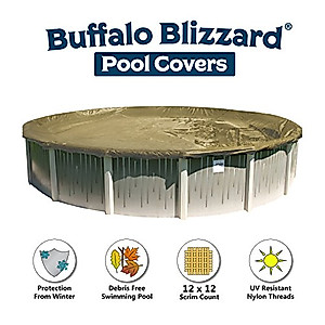 Buffalo Blizzard Supreme Plus Winter Cover for 30-Foot Round Above-Ground Swimming Pools | Tan/Silver Reversible | 4-Foot Additional Material | Wind Guard Clips Included