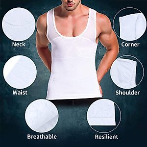 GKVK Mens Slimming Body Shaper Vest Chest Compression Shirt Abs Abdomen Slim Tank Top Undershirt, White, Medium
