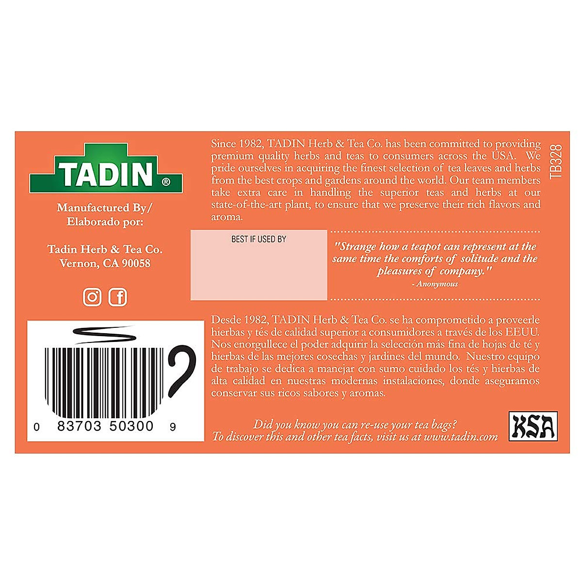 Tadin Tea, Cola De Caballo (Shave Grass) Tea, 24-count Tea Bags