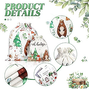 2 Pcs Woodland Animal Baby Shower Drawstring Bags Large Gift Bags 20/12 Inch Fabric Canvas Party Favor Bags Reusable Gift Wrap Bags for Woodland Baby Shower Gender Reveal Birthday Party