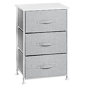 mDesign Steel Top and Frame Storage Dresser Tower Unit with 3 Removable Fabric Drawers for Bedroom, Living Room, or Bathroom - Holds Clothes, Accessories, Lido Collection - Gray
