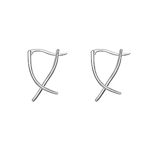 Simple Line Earrings, Women's Crossover Double Wire Earrings, Silver Cross Earrings, Geometric Stud Earrings Jewelry for Women