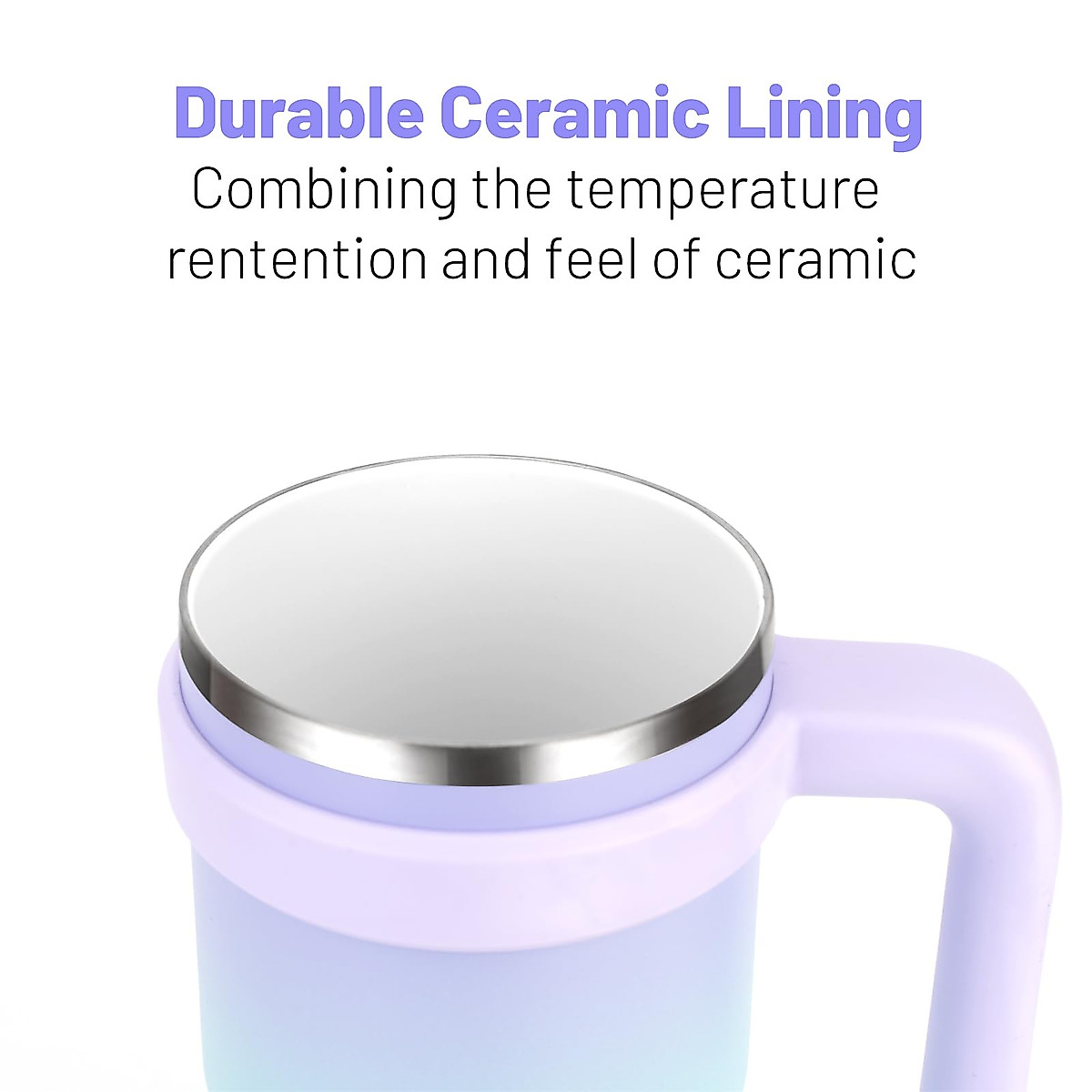 Zukro 20 oz Insulated Tumbler With Handle, Ceramic Interior Coating, No Metallic Aftertaste, Vacuum Stainless Steel Travel Coffee Cup with Lid and Straw, Keep Drinks Hot & Cold For Pure Taste