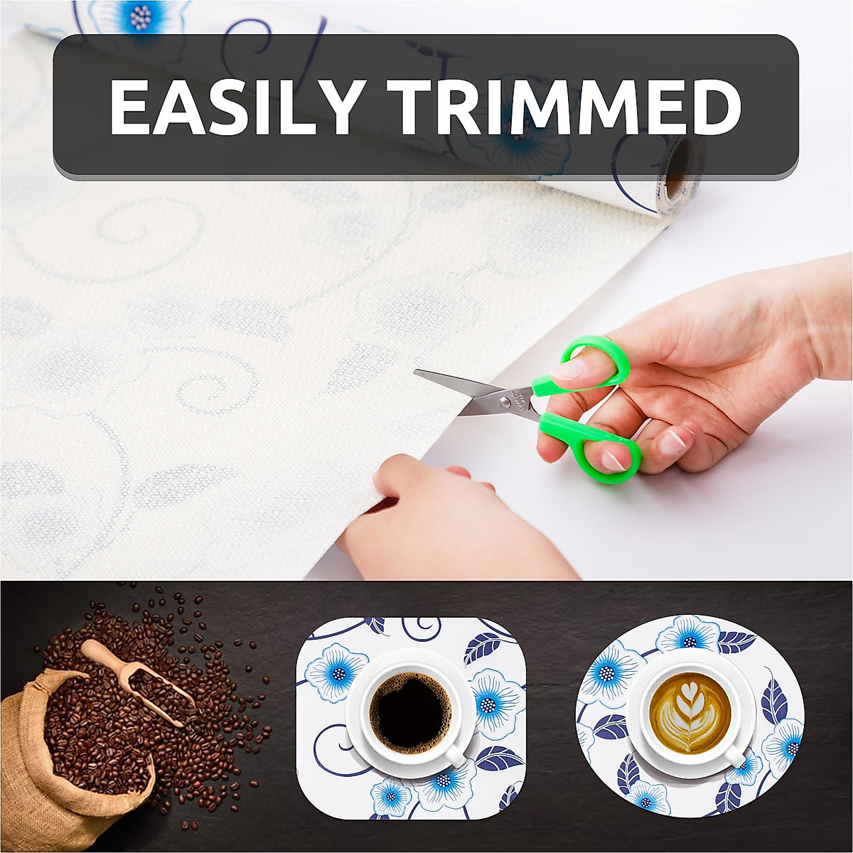 RAY STAR 18X96 Inch Shelf Liner for Kitchen Cabinets, Non-Adhesive Cabinet Liner Washable, PVC Drawer Liner for Dresser Non-Slip Bathroom (Blue Floral)(1 Roll)