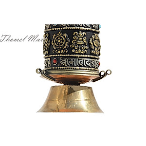 Table Top Copper Brass Tibetan Buddhist 8 Lucky Symbols Prayer Wheel