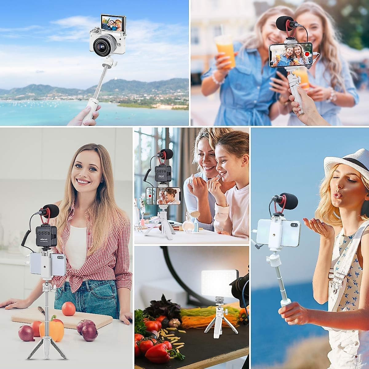 ULANZI Extension Pole Tripod, Mini Selfie Stick Tripod Stand Handle Grip for iPhone 13 Pro Max Samsung OnePlus Google Smartphone Canon G7X Mark III Sony RX100 VII A6400 Cameras Vlogging (Off-White)