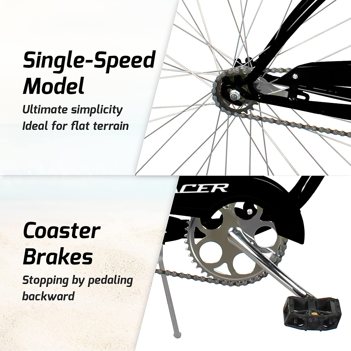 Tracer Bora Lightweight Beach Cruiser Bike for Adult, 26 Inch Wheels, Featuring Steel Step Over or Step Through Hi Ten Steel Frame, 1 Speed, Coaster Brake, Hybrid (Male, Black)