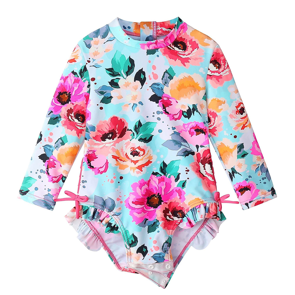 XFGIRLS Baby/Toddler Girls Swimsuit Long Sleeve One-Piece Bathing Suit Rash Guard for Kids UPF 50+ Swimwear