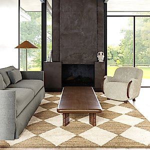 Rugs USA x Arvin Olano Louie Diamond Checkerboard Jute Area Rug, 9' x 12', Natural