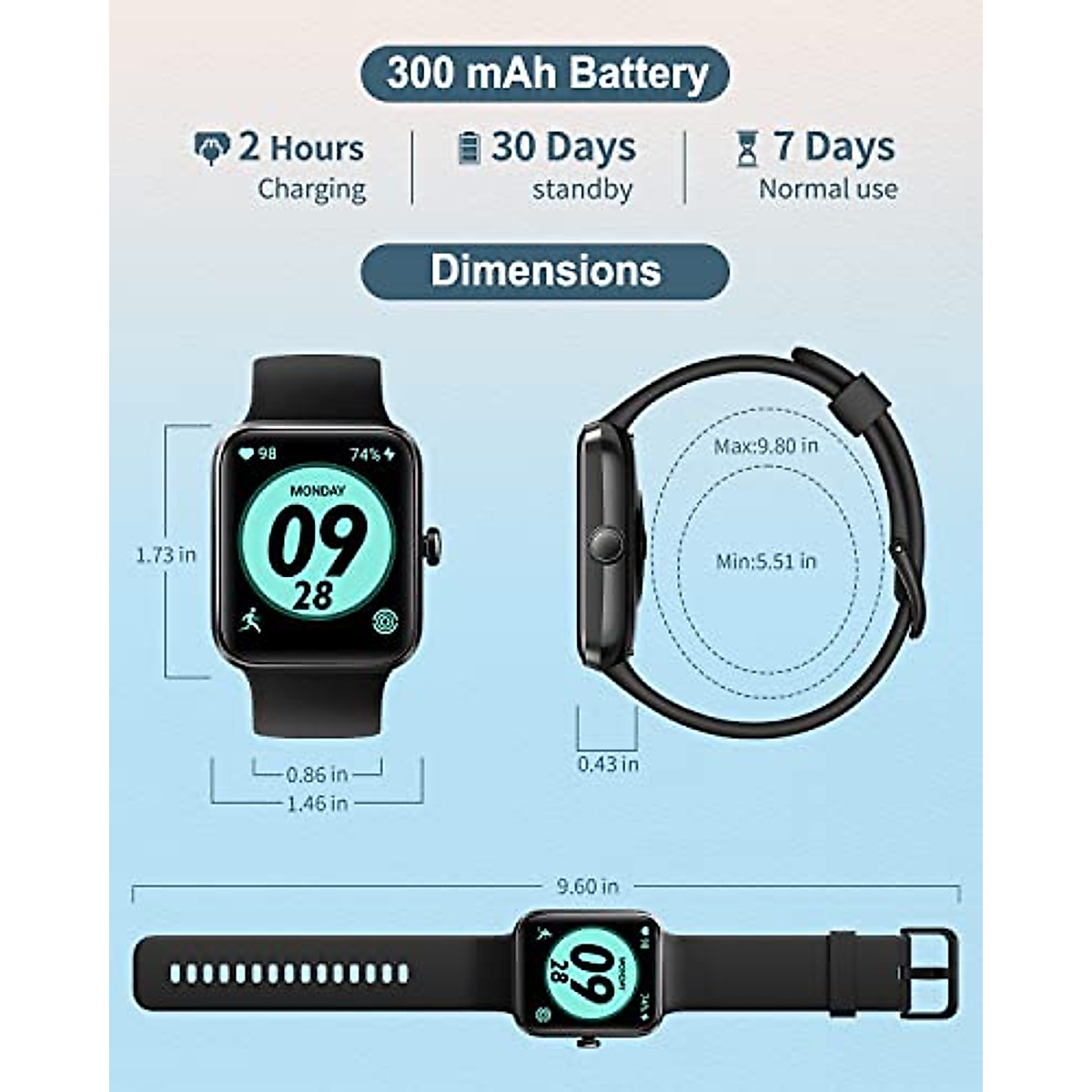 Smart Watch, Fitness Tracker with 24/7 Heart Rate Blood Oxygen Sleep Tracker, 5ATM Swimming Waterproof, Step Calorie Counter, 1.7" Touch creen Smartwatch for Men Women iPhone iOS Android