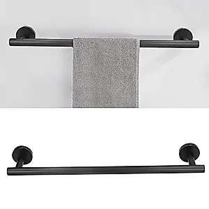 Towel Bar for Bathroom, 304 Stainless Steel Towel Holder, 45cm Matte Black Towel Rack, Nail Free Punch Single Rod Towel Rack, Simple and Stylish Black Towel Bar for Bathroom Kitchen