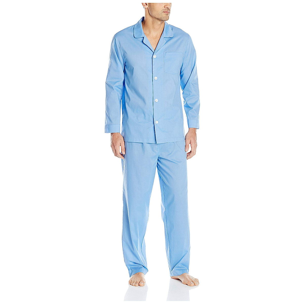 Fruit of the Loom Men's Long Sleeve Broadcloth Pajama Set, Azure Blue, Large