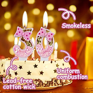 Girls Pink 1 Number Birthday Candles, Gold Glitter Pink Number Candles with Bow, Cake Number 1 Birthday Candles for Cake, Candles for Cake, Happy 1st Birthday Party Decoration Celebration for Girls