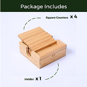 Bar Coasters for Drinks Set of 4 | Bamboo Cup Mat, Copper Plates, Coster Pack, Coffee Table Decor | Tea Cup Set, Kitchen Table Set, Wood Coasters in Natural Bamboo Coffee Holder | Plant Drainage Tray