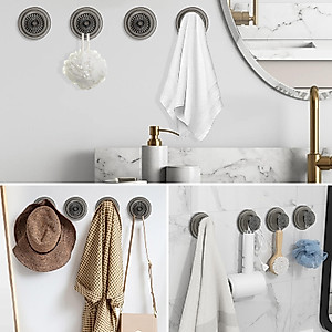 Aimai Forever Suction Cup Hooks for Shower, Removable Suction Hooks，Shower Wall Inside Hangers No Drill Hooks Bathroom Mounting On Glass Shower Doors，Tile- 4 Pcs ，Waterproof, Dark Grey