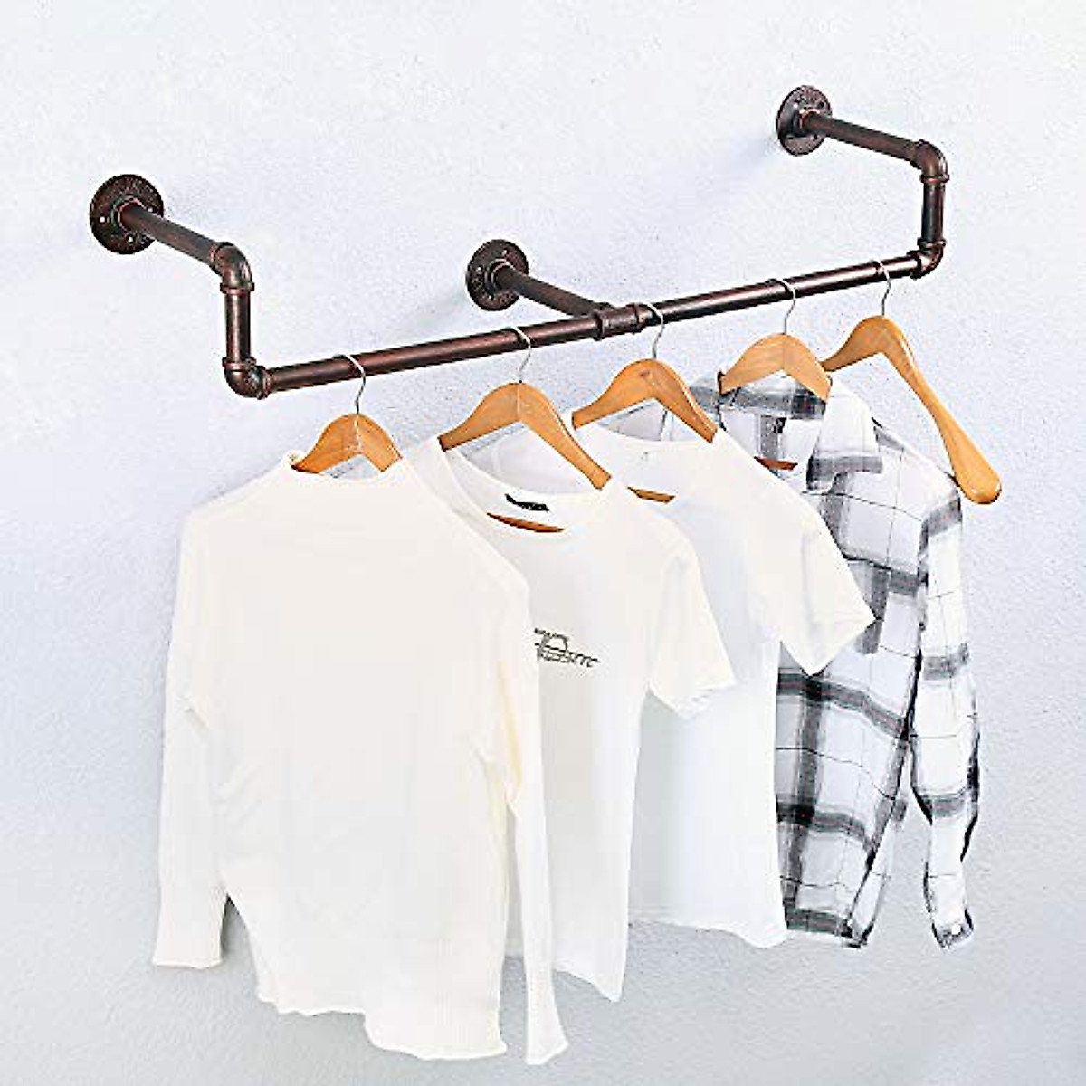 GWH Industrial Pipe Clothing Rack, Wall Mounted Clothes Rack, Industrial Clothing Rack, Pipe Clothing Rack, Closet Rods for Hanging Clothes, 100% Galvanized Steel (39 in, Brush Red Coper)