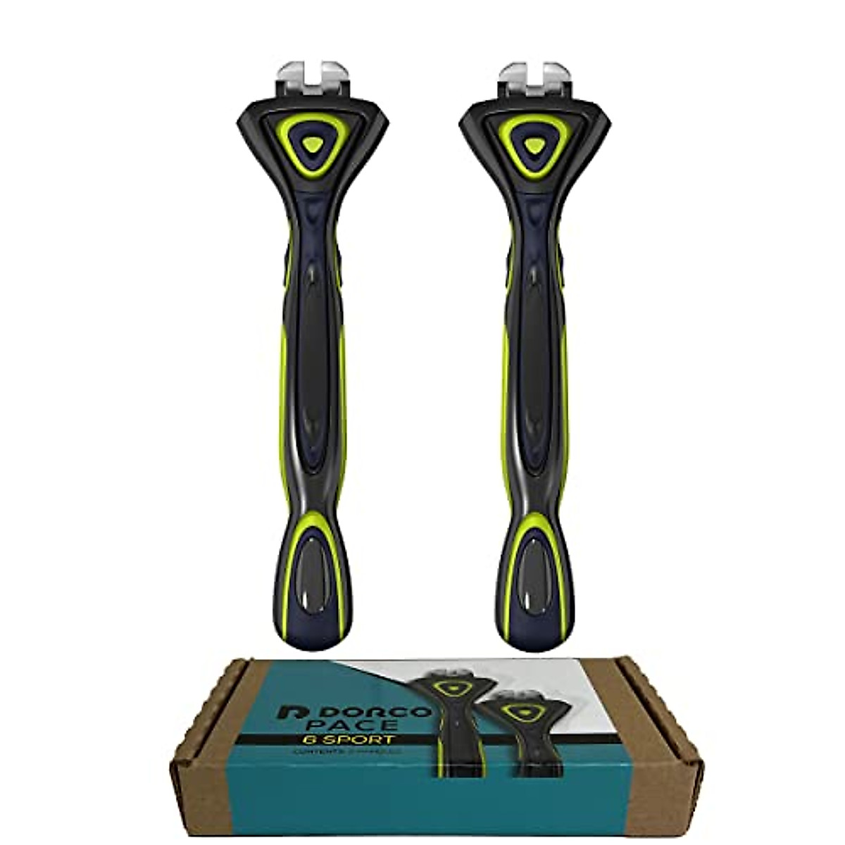 DORCO Pace 6 Sport - Six Blade Razor System with Trimmer and Pivoting Head (2 Replacement Handles Only (No Blades))