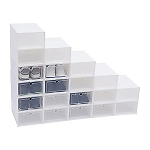 LOYALHEARTDY 20 PCS Shoe Storage Boxes Clamshell Clear Shoe Boxes Stackable Plastic Shoe Boxes with Lids Home Shoe Organizer For Sneaker Storage Foldable Shoe Sneaker Containers Easy Assembly