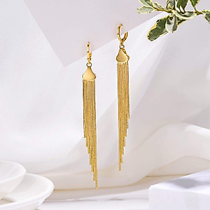 Long Tassel Dangle Earrings 18k Gold Plated Metal Chain Drop Earrings Minimalist Huggie Hoop Earrings For Women Dainty Hypoallergenic Earrings Gift For Her (Gold)
