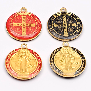 Glary 50pcs of Assorted Epoxy 1 inch Round Saint Benedict Medal Pendant Medal of St. Benedict