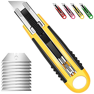 DIYSELF 4 Pack Box Cutter Retractable, Utility Knife Heavy Duty, Box Cutters for Home, Warehouse, Box Opener, Box Knife, Extra 10 Sk5 Blades, Razor Knife, Exacto Knife, Box Cutter Knife