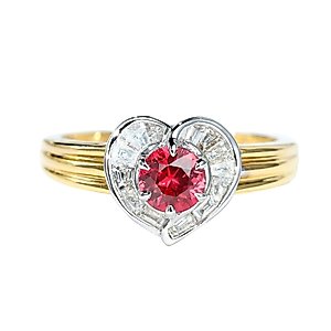 KnBoB Women Heart 3 Layers Round Shape 0.5ct Ruby Ring 18K Gold & 18K White Gold Promise Wedding Engagement Bridal Anniversary Ring Size 10