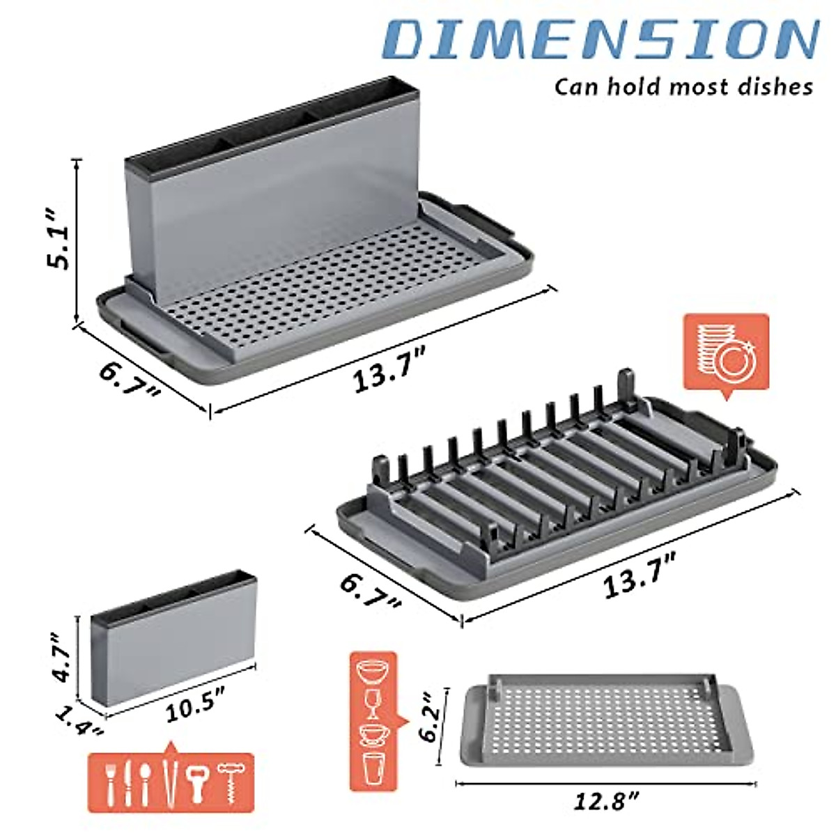 Midyb Dual Part Dish Drying Rack for Kitchen, Multifunctional Draining Rack Holder with Drainboard, Tableware Bowl Saucer Storage System, Household Dish Drainer for Countertop