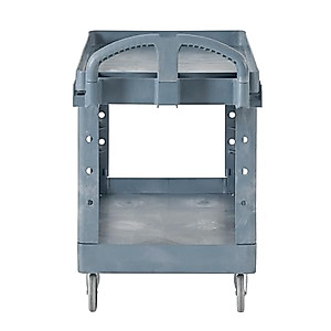 Rubbermaid Commercial Products Brute Heavy Duty 2-Shelf Utility/Service Cart, Medium, Lipped Shelves, Ergonomic Handle, 500 lbs. Capacity, Gray, for Warehouse/Garage/Cleaning/Maintenance/Stadiums