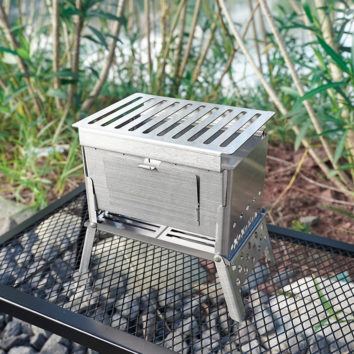 Foldable BBQ Grill, Stainless Steel Charcoal Grills, Durable Portable Detachable Barbecue Cooking Stove for Outdoor Garden Camping Picnic