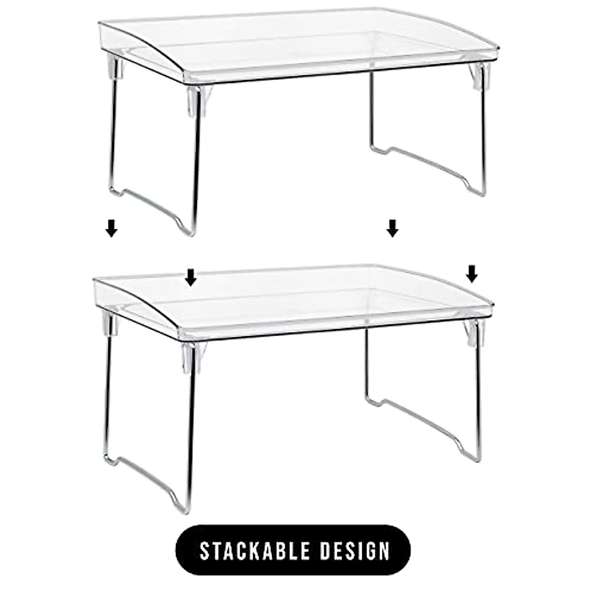 Sorbus Stackable Shelves for Cabinets & Countertop - Storage Shelf Organizer Stand Racks- Foldable Shelves for Undersink, Kitchen Cabinets, Pantry, Countertops, Clear Plastic/Metal