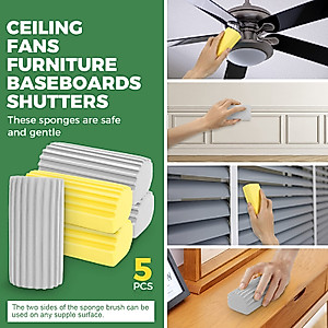 5-Pack Damp Clean Duster Sponge, Dusters for Cleaning Scrub Brush Magic Eraser Sponge Household Cleaning Supplies Products Kitchen Gadgets Tools Sink Accessories for Blinds, Baseboard, Ceiling Fan