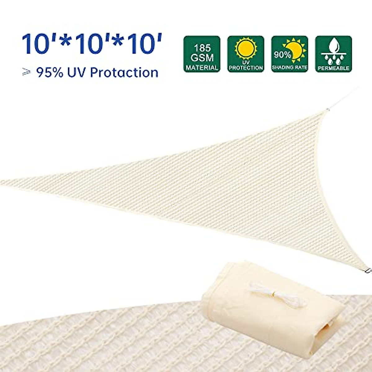 Oneofics Sun Shade Sail 10’x10’x10’ Triangle Sun Shade Sail Canopy UV Block Awning for Outdoor Patio Garden Backyard