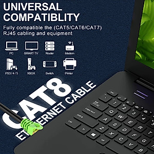 LEKVKM Cat8 Ethernet Cable 200Ft Round S/FTP Outdoor&Indoor Heavy Duty High Speed Cat8 LAN Network Cable 40Gbps 2000Mhz