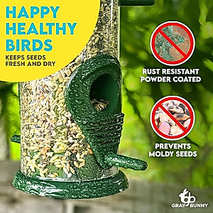 Gray Bunny Metal Bird Feeders for Outdoors Hanging, 6-Port Metal Bird Feeder Tube, Durable, Chew-Proof and Rust-Proof, 16 Inches