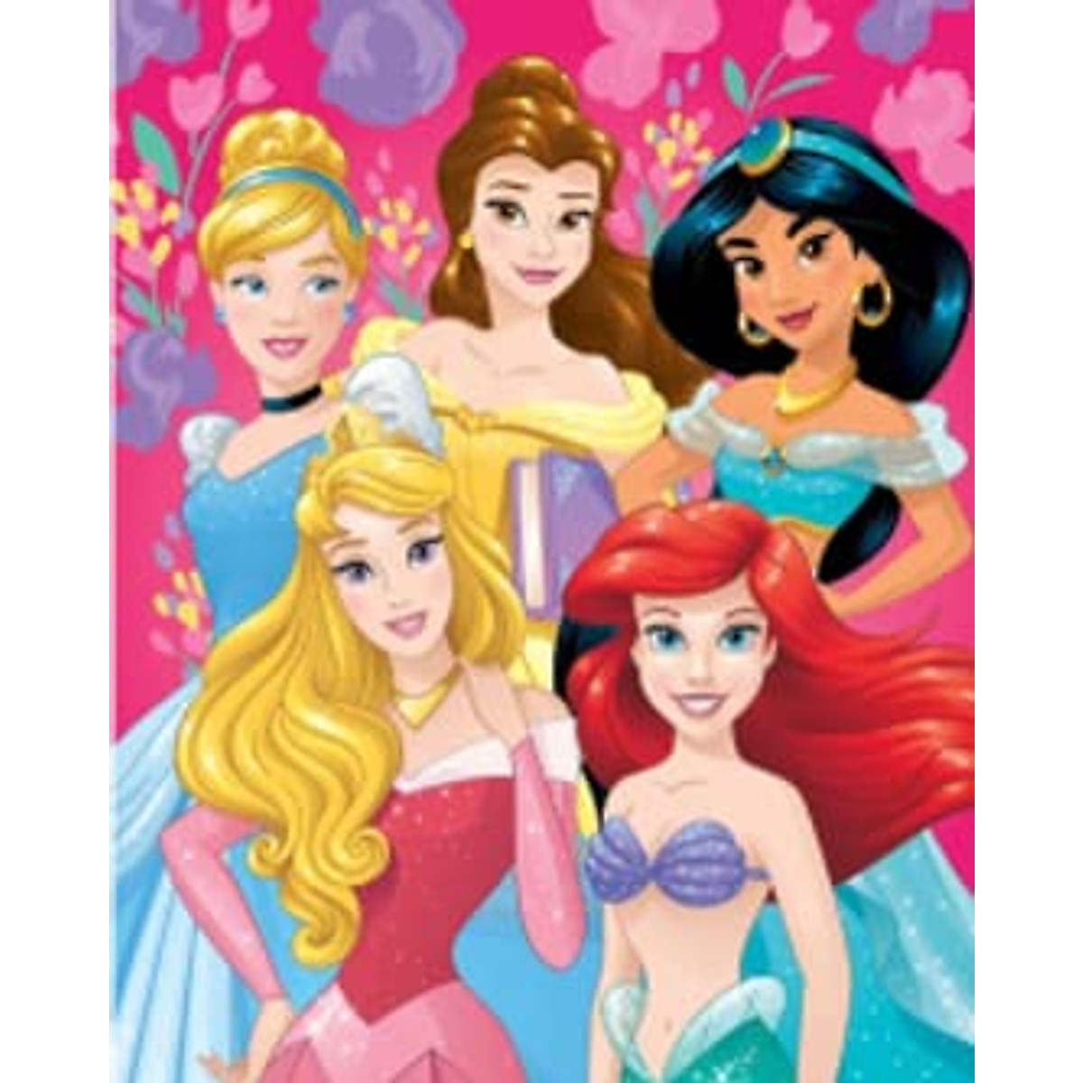 The Northwest Store Disney Princess Silk Throw Soft Blanket 40''x50'' Cinderella, Belle, Jasmine, Aurora and Ariel, Multicolor