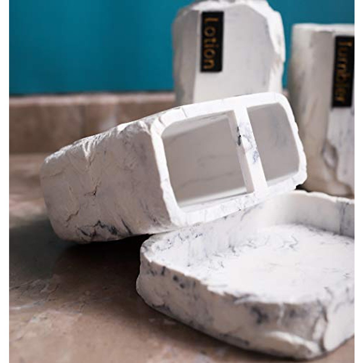 Hymmah Bathroom Accessories Set,Marble Design Toothbrush Holder,Farmhouse Bathroom Decor,4 Pcs Resin Gift Set Apartment Necessities, Contain Toothbrush Cup,Soap Dispenser,Soap Dish,Tumbler