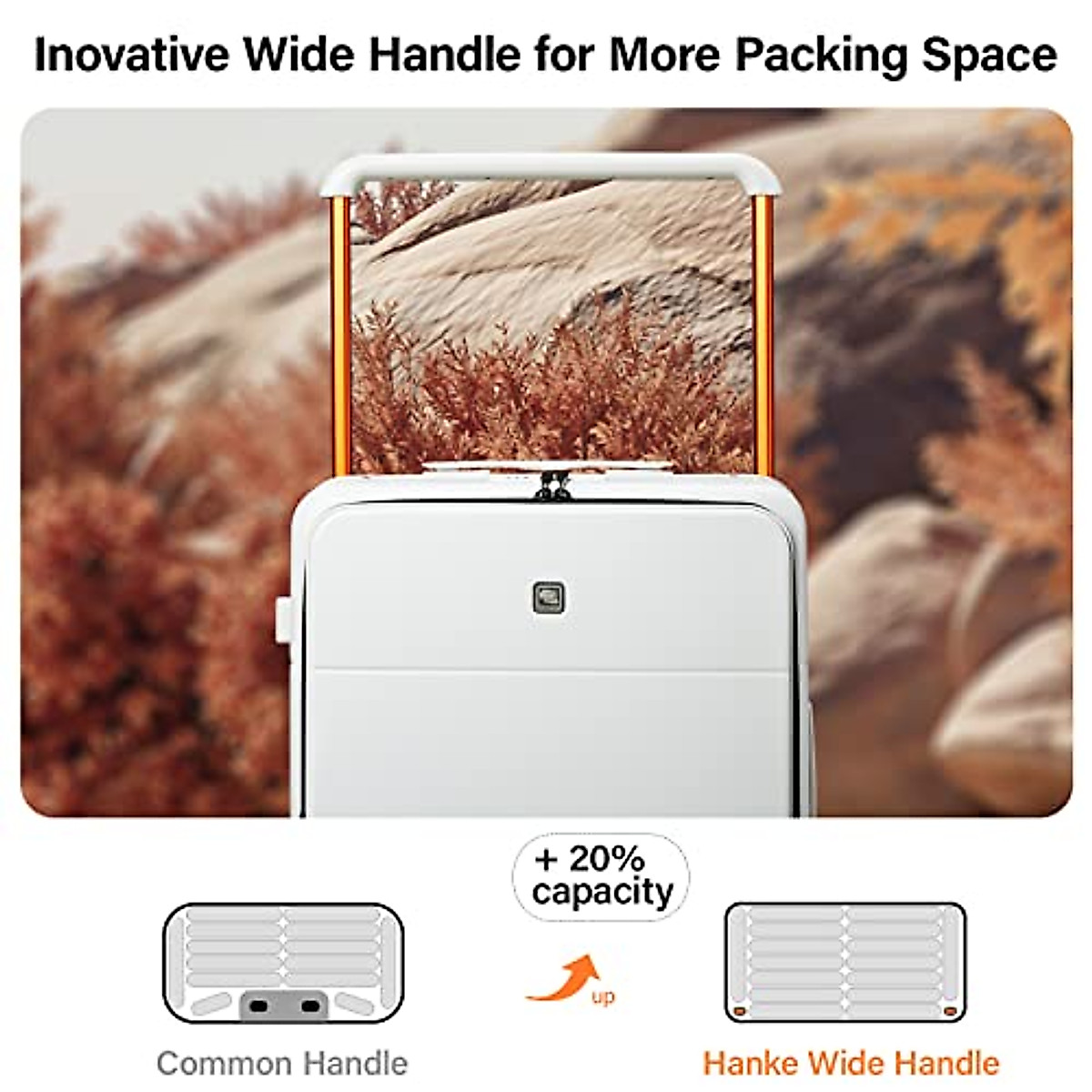 Hanke Carry On Luggage Airline Approved Hard Shell Suitcase with Spinner Wheels TSA Luggage Travel Suitcases Wide Handle for Men Women(Smoke White)