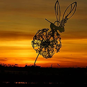 BLUWTE Garden Fairy Decoration Stake Fairy Dancing with Dandelion Metal Fairy Stick Garden Miniature Sculptures Lawn Landscape Sculpture Decoration (B)