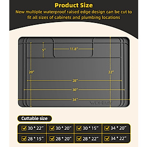 Under Sink Mats for Kitchen Waterproof, Cut to Fit Under Sink Drip Tray for Kitchen Bathroom Cabinets, Silicone Sink Liner Hold Up to 3.3 Gallons Liquid, 34" X 22" Or Smaller - Grey