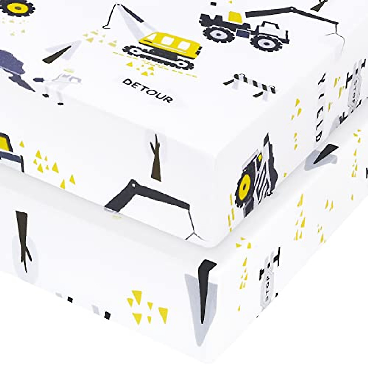 PHF 100% Cotton Crib Sheets Fitted 2 Pack, Soft Breathable Comfortable Baby Sheet Set for Boys Girls, Premium Crib Sheets Fits Standard Crib and Toddler Mattress 28in x 52in, Construction Cars