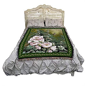 Pure Country Weavers Hollyhock Hummer Blanket by Catherine McClung - Hummingbird Bird Garden Floral Gift Tapestry Throw Woven from Cotton - Made in The USA (72x54)