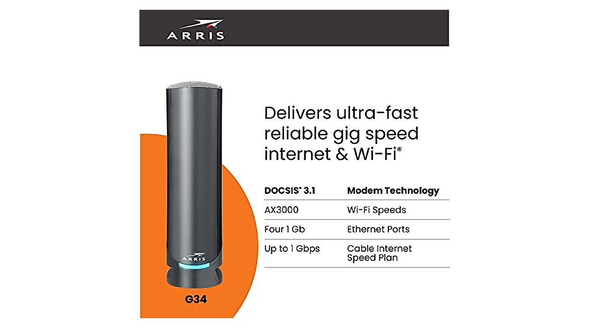 ARRIS Surfboard G34 Modem & Wi-Fi 6 Router - 1 Gbps