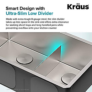 Kraus KHU103-32 Standart PRO 32 inch 16 Gauge Undermount 60/40 Stainless Steel Set (8 Item Bundle: Sink, Bottom Grid Assembly, Drain Cap x2, Kitchen Towel), 32, 50/40 Double Bowl, Silver