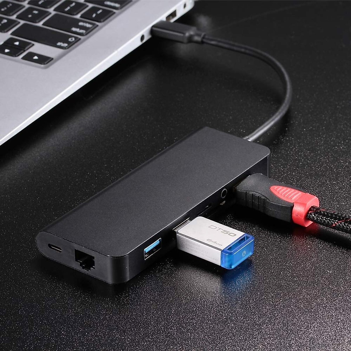 Jiali USB-C 4K Hub Converter Type-c Turn hdmi Gigabit Network Card Multi-Function Converter HDMI+RJ45+PD+Audio+USB3.02+SD+TF Eight-in-one Expansion Dock Multi-Function HUB(Silver Gray)